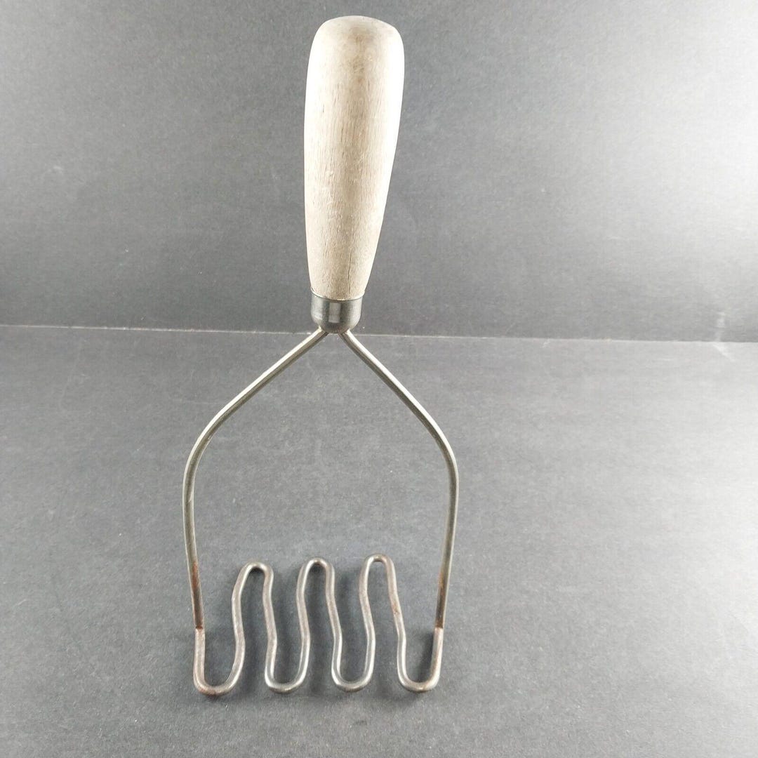 Vintage 1960s Wooden Handle Metal Potato Masher - Retro Kitchen Utensil ...
