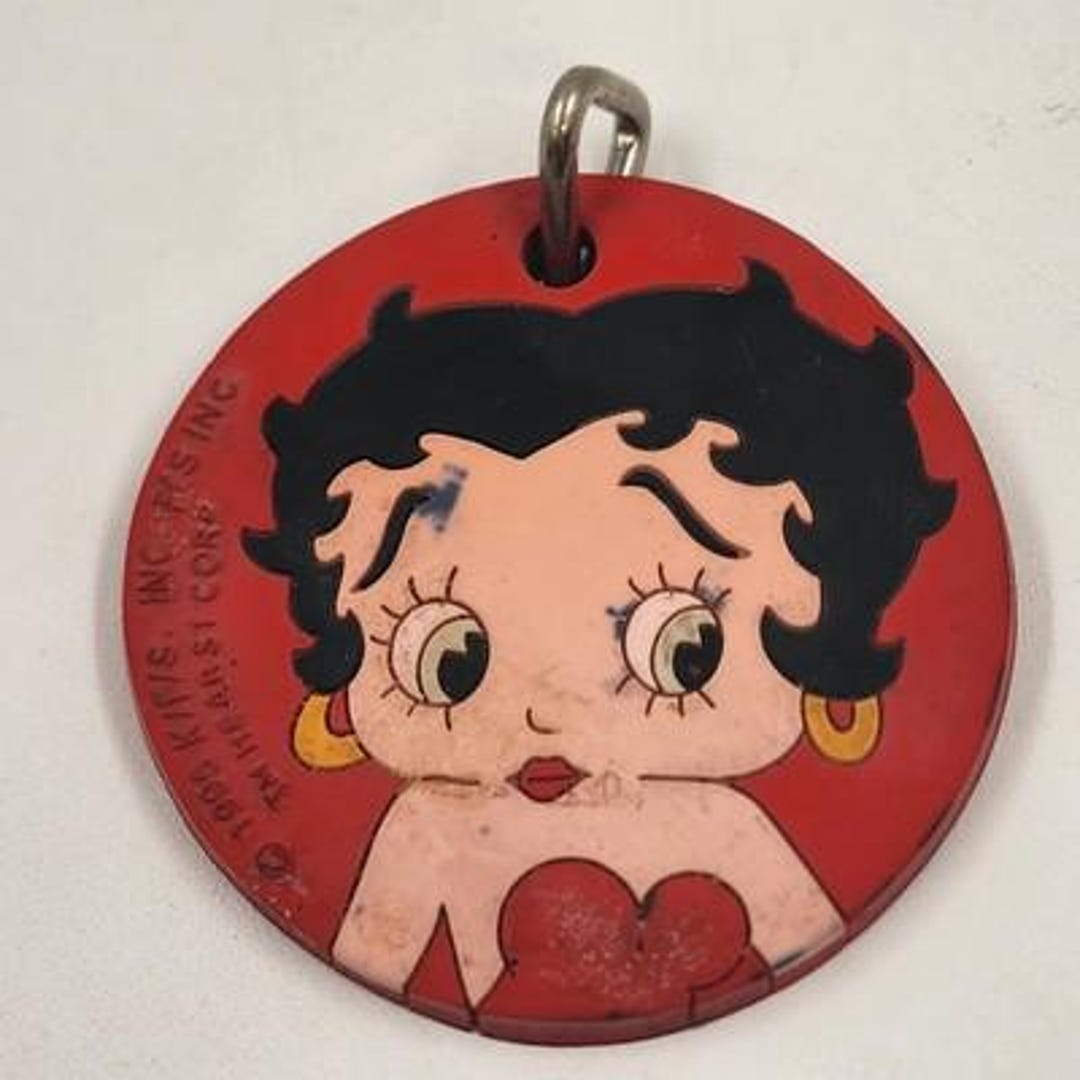 Betty Boop Red Round Keychain Keyring Rubber Disk 2.5" 1995 Hearst Corp ...