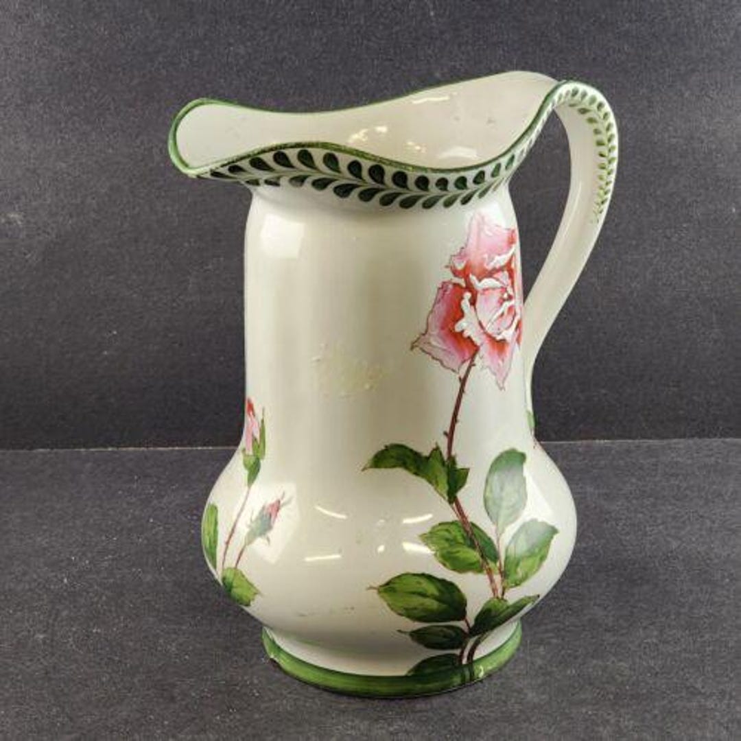 Pitcher Furnivals Royal Semi Porcelain England Hand Painted Pink Roses ...