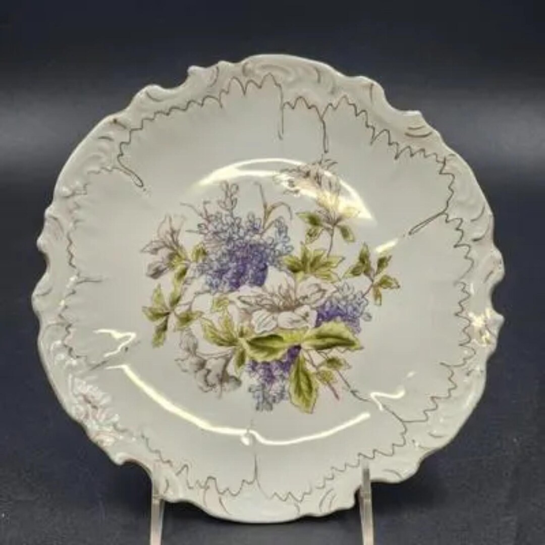 Porcelain White Decorated Plate Multicolor Floral Motif Gold Trim ...