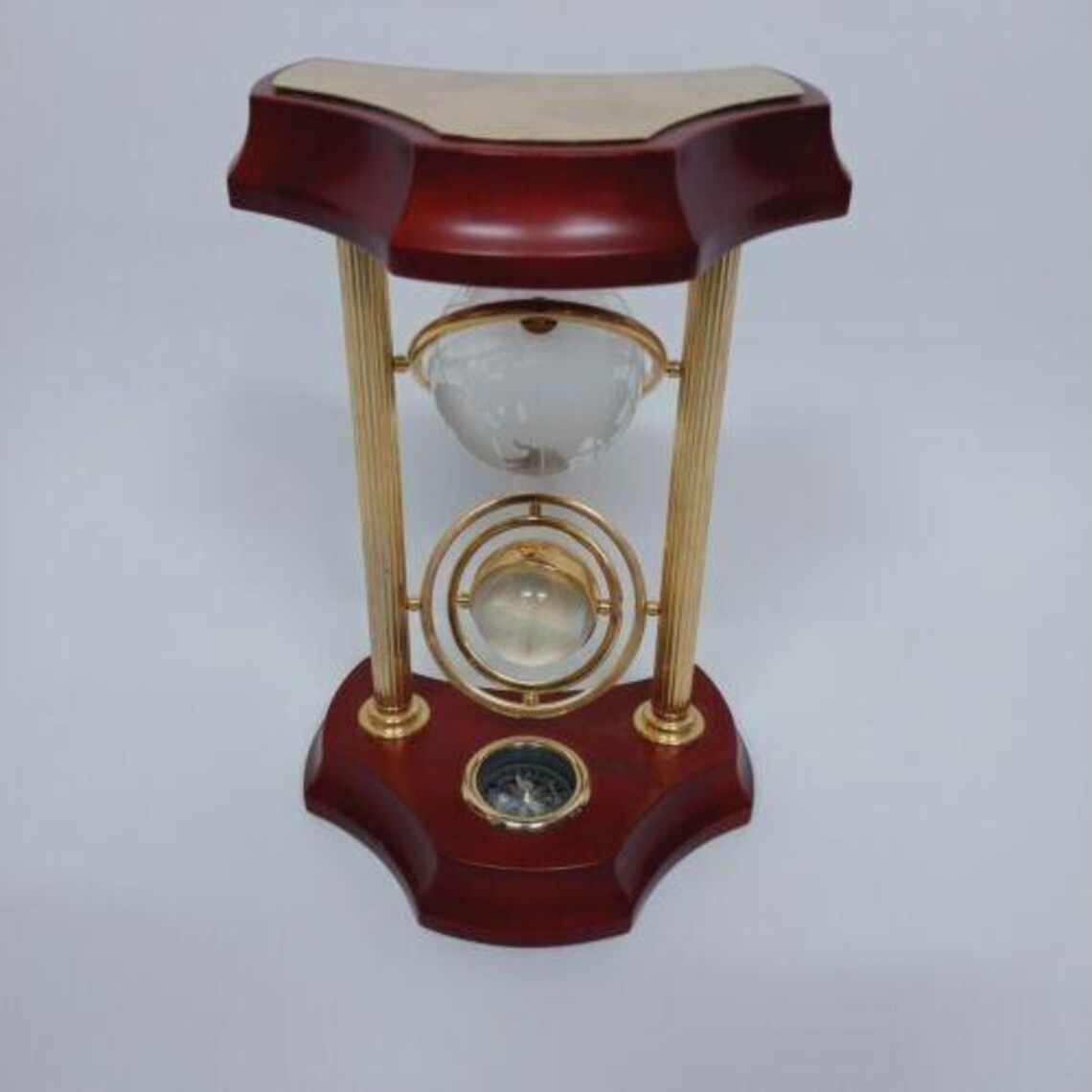Bulova Wrexham Sphere Clock Gyroscope W Crystal Globe & Compass Wood ...