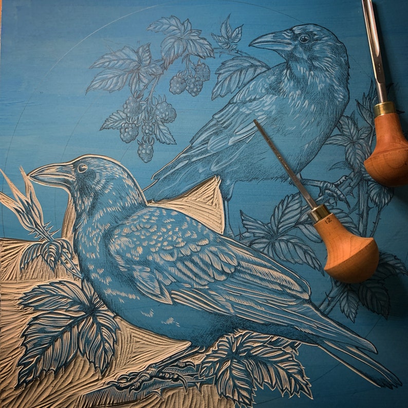 Two for Joy Limited Edition Linocut Crow Corvid - Etsy