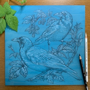 Two for Joy, Limited Edition, Linocut, Crow, Corvid - Etsy