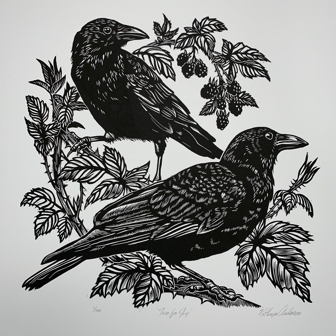 Two for Joy Limited Edition Linocut Crow Corvid | Etsy