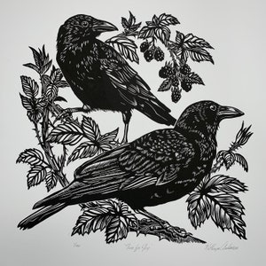 Two for Joy, Limited Edition, Linocut, Crow, Corvid - Etsy