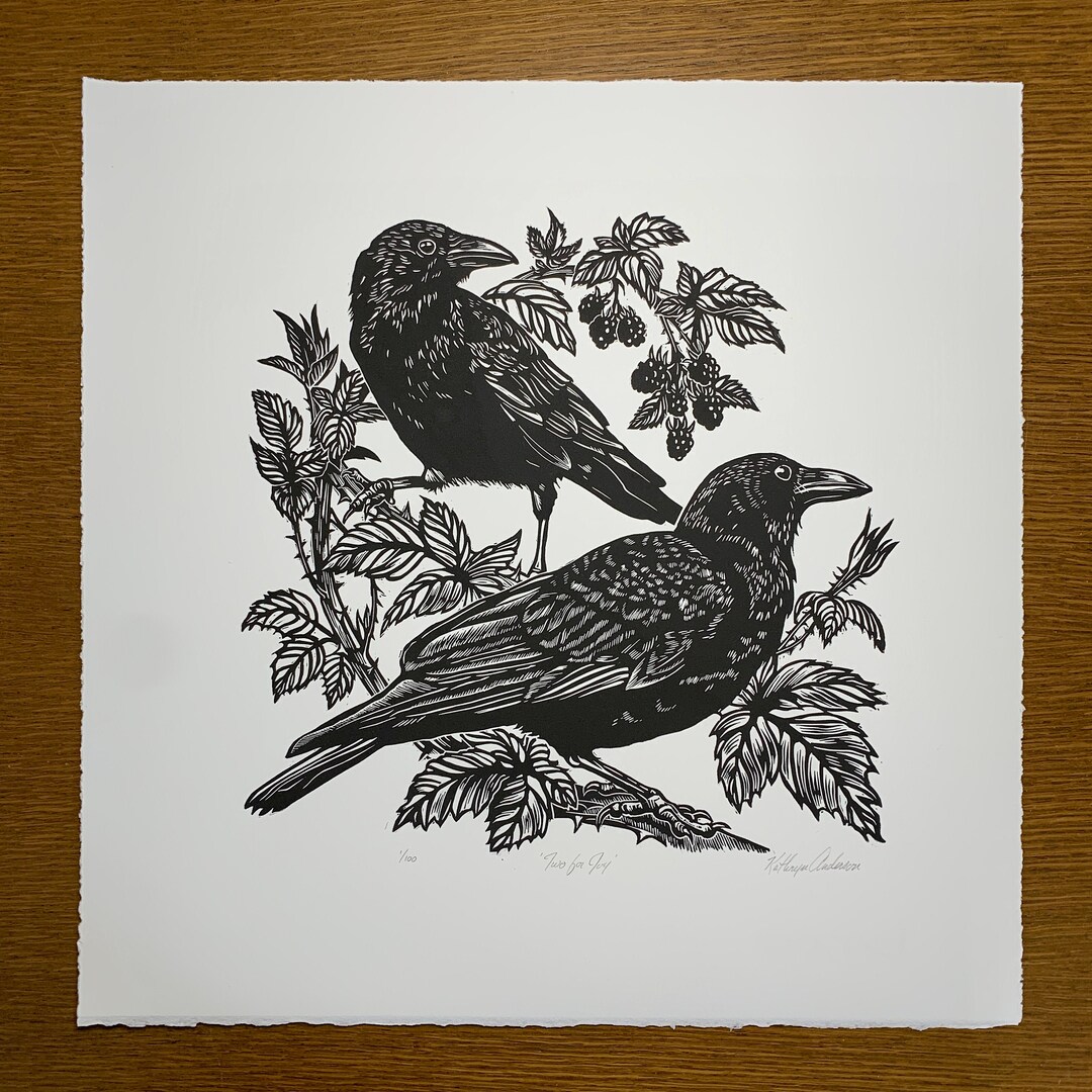 Two for Joy, Limited Edition, Linocut, Crow, Corvid - Etsy