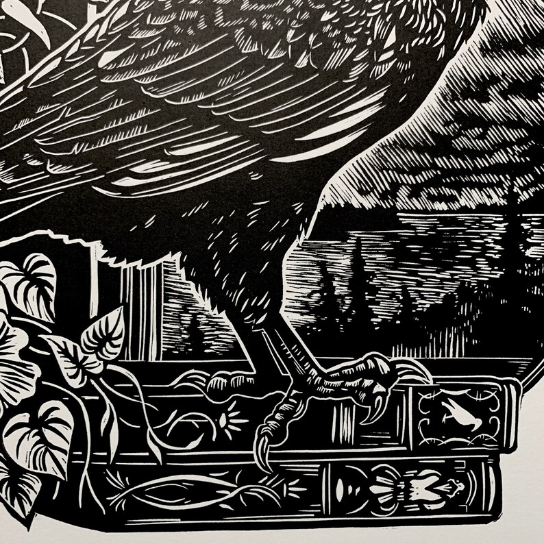 Moonflower Limited Edition Linocut Raven Hand-carved - Etsy