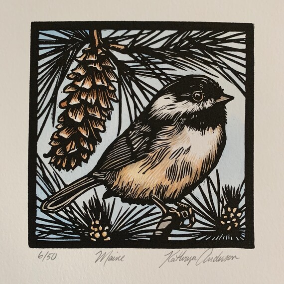 Maine Original Limited Edition Linocut Hand Painted State | Etsy
