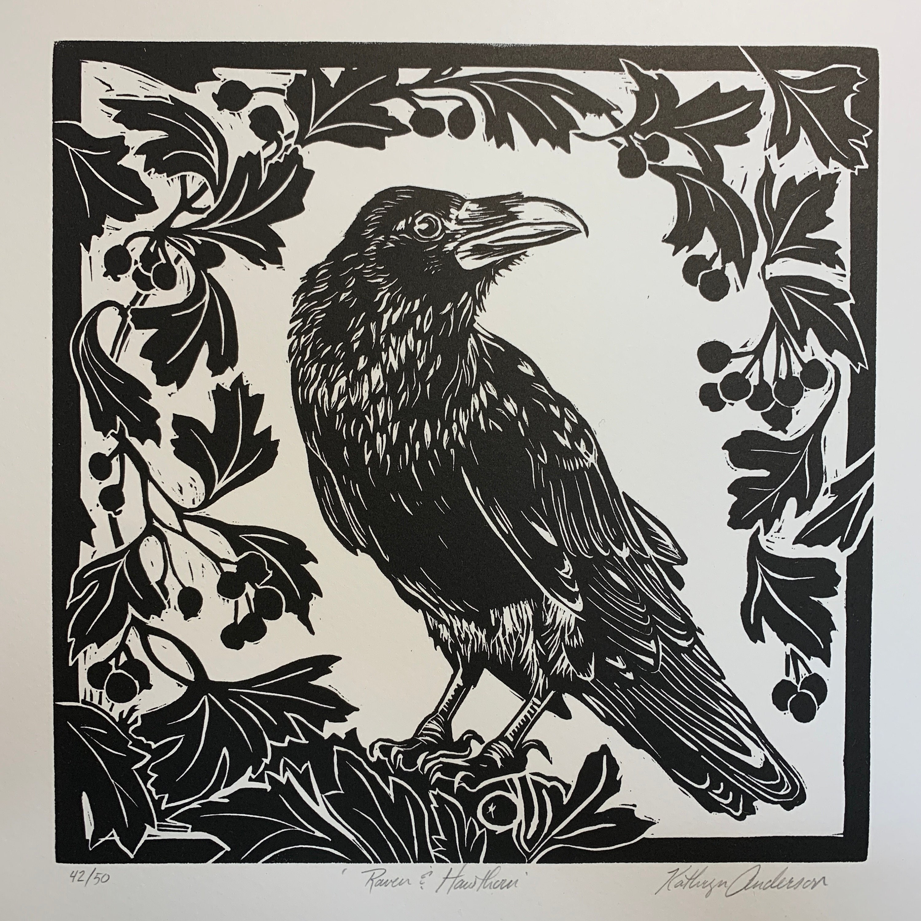 Raven and Hawthorn Linocut Last Prints of the Edition - Etsy