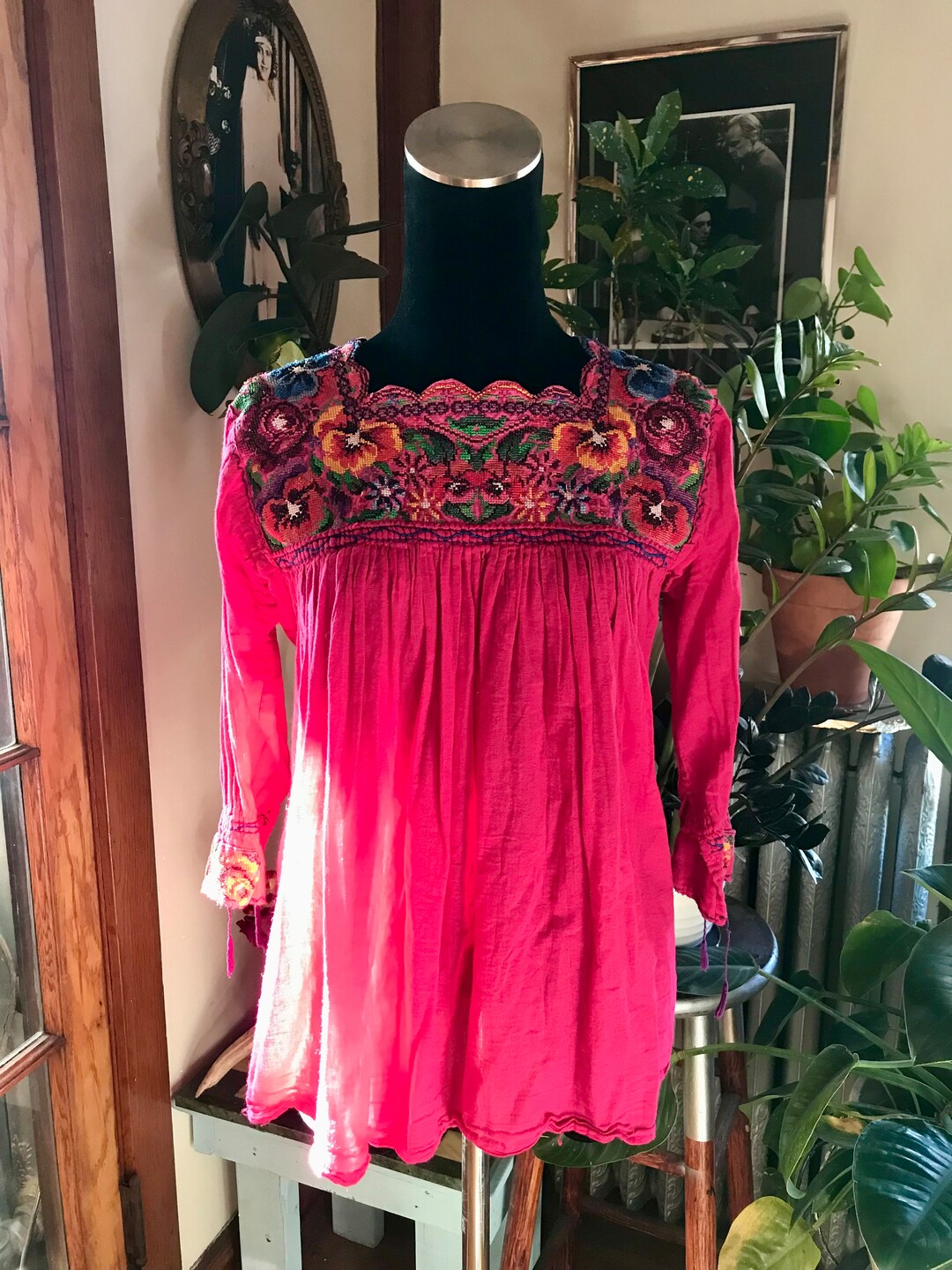 Vintage Vibrant Guatemalan Artisan Floral Embroidered Huipil Long ...