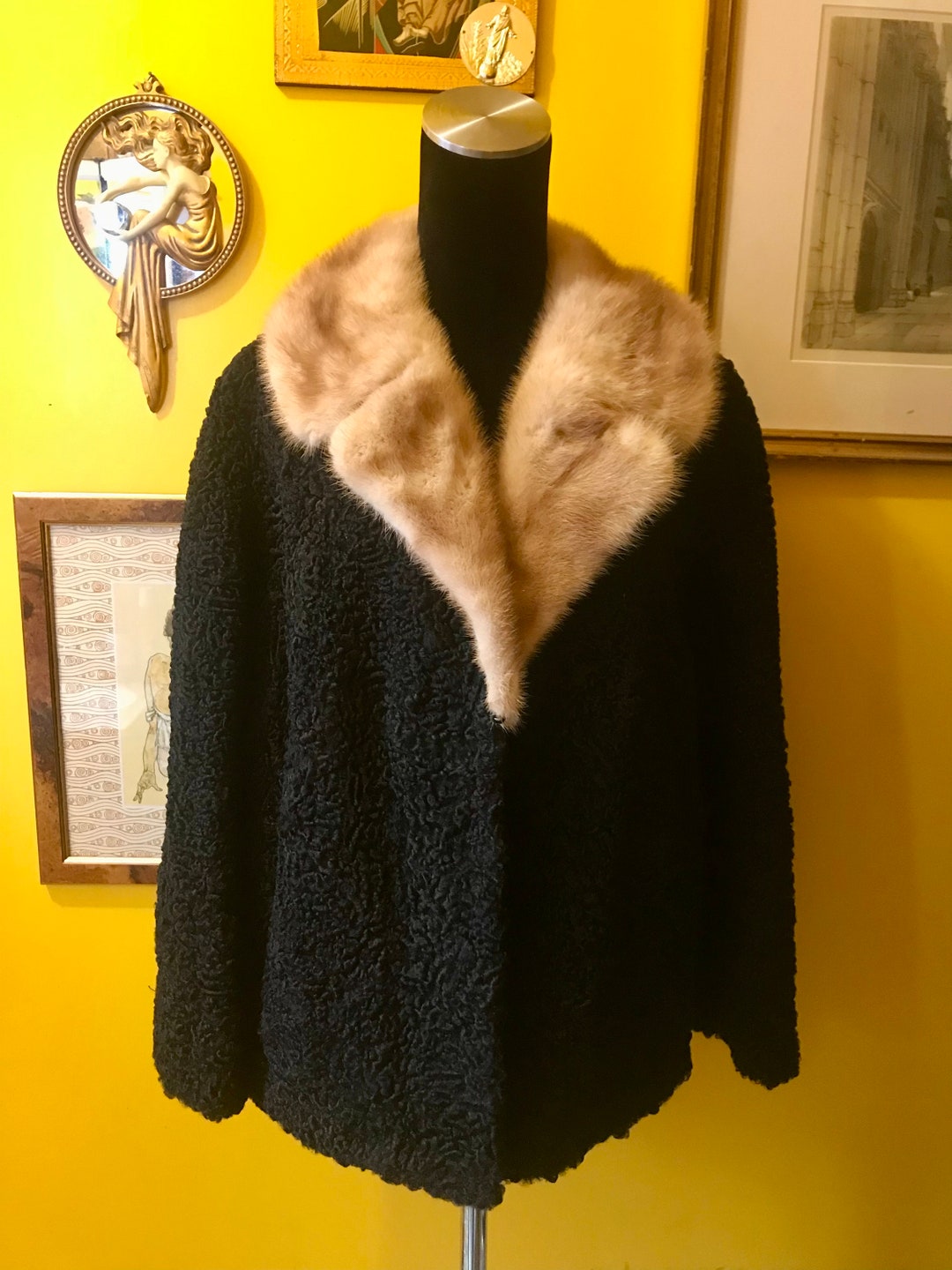 Vintage Curly Lambs Wool and Mink Collar Trapeze Cut Jacket Coat - Etsy