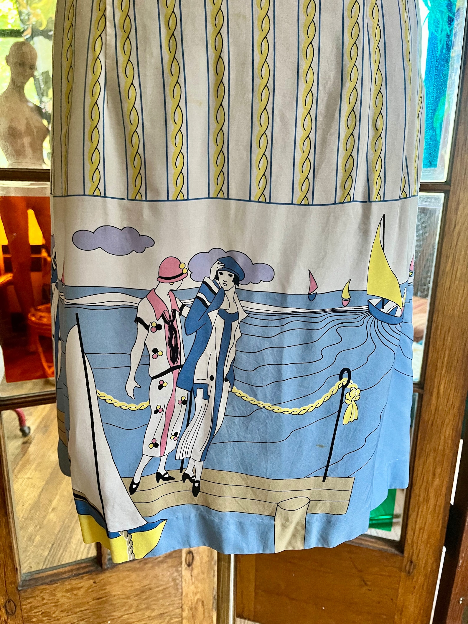 Vintage 1940s Cotton Flapper Summer Beach Shift Dress With Novelty ...