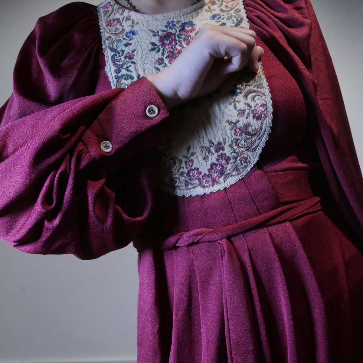 70s VTG Joy Stevens California Dark Red Maroon Balloon Sleeve Prairie ...