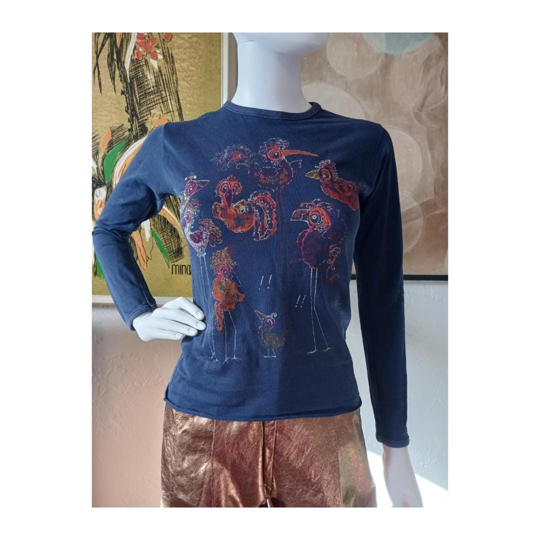 60s 70s Neon Day Glow Print Pop Art Bird Print Top Size Small - Etsy