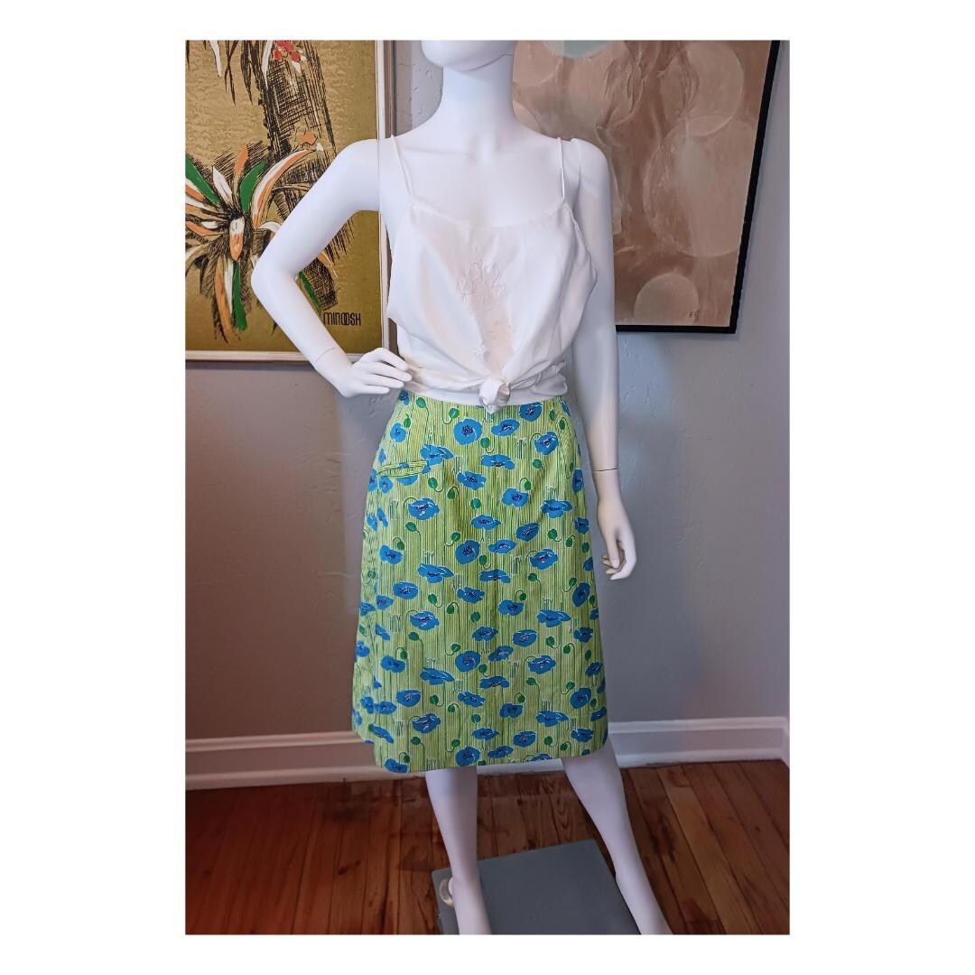 Vintage 70s the Lilly Lilly Pulitzer Green Poppy Flower Skirt Size ...