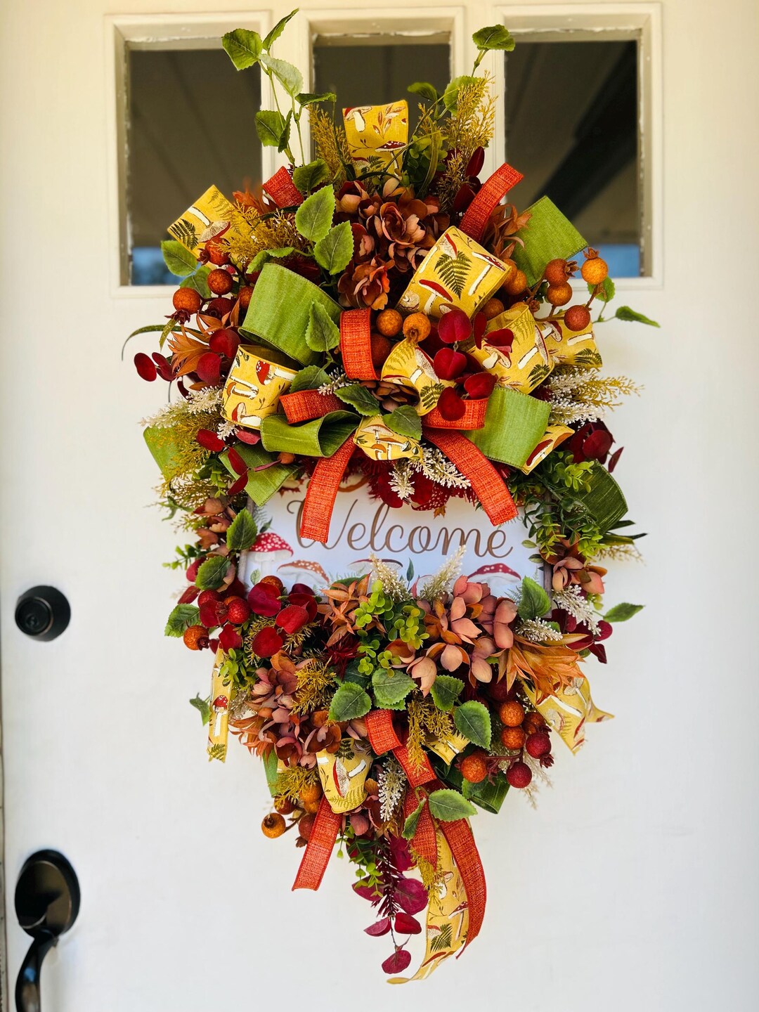 Large Fall Traditional Swag for Front Door, Hydrangea Floral Wreath ...