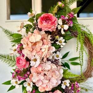 Pink Hydrangea Peony Wreath for Front Door, Summer Garden Front Door ...