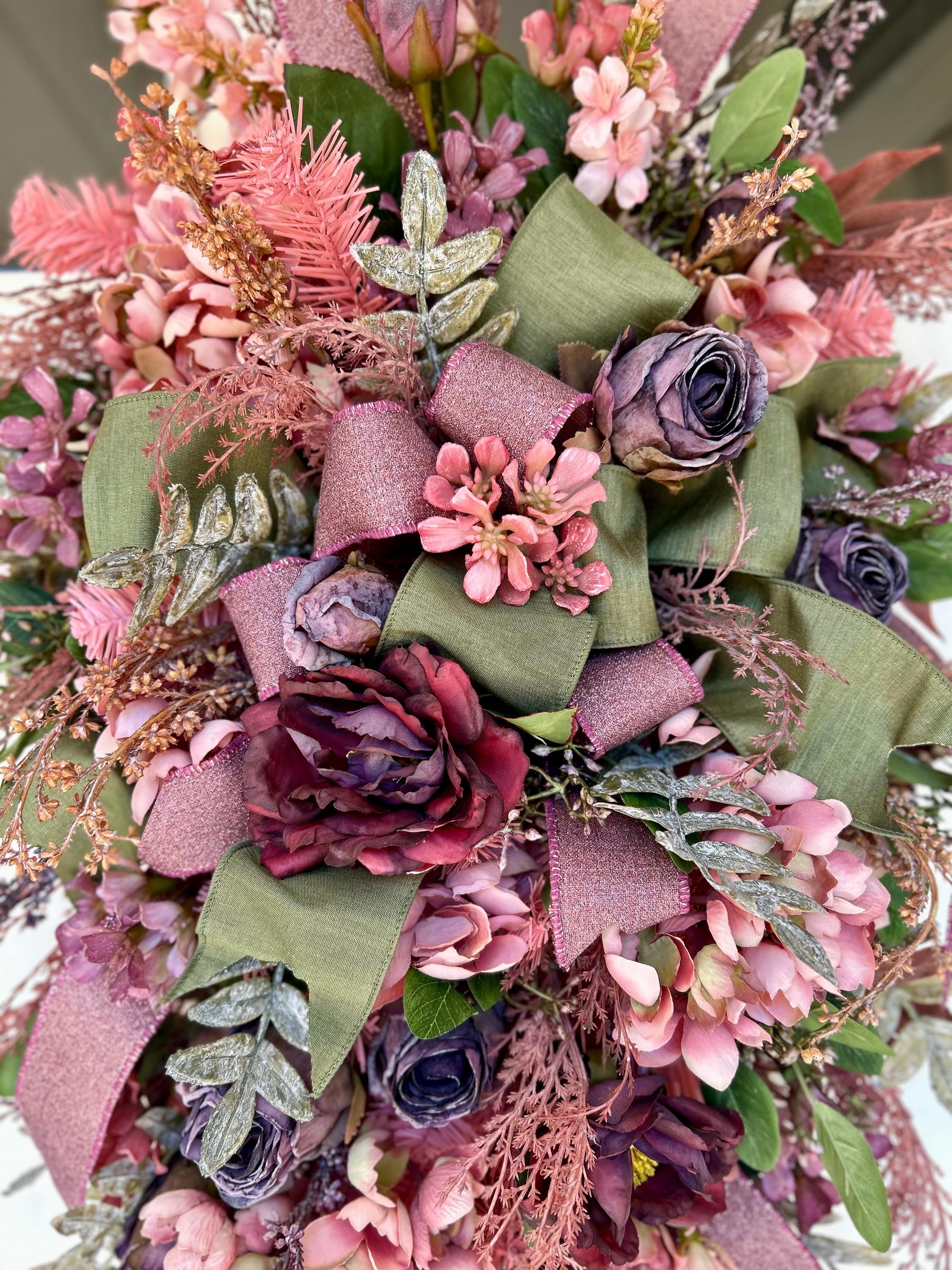 Fall Pink and Deep Purple Swag for Front Door, Hydrangea Autumn Swag ...