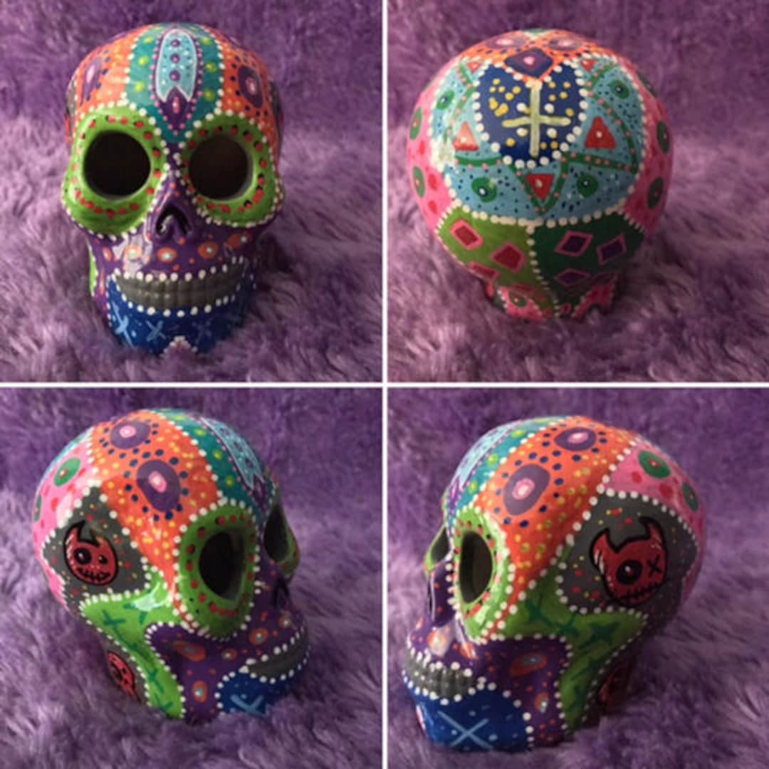 Custom Hand Painted Ceramic Skull Skull Coffin Day of the - Etsy
