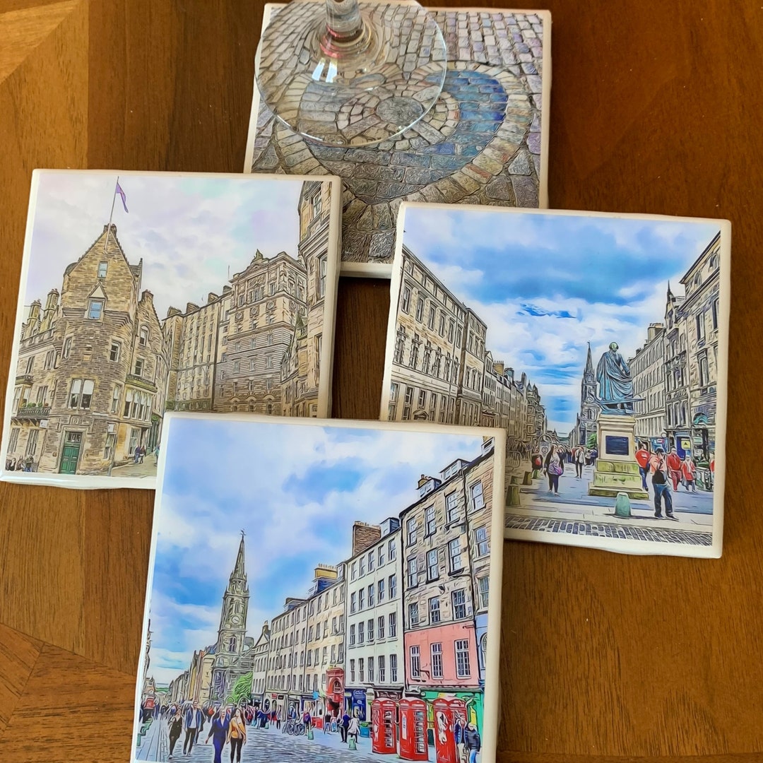 Strolling Through Edinburgh / Set of 4 Ceramic Tile Coasters - Etsy