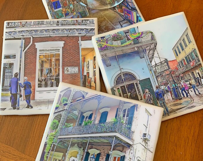 Strolling in the French Quarter / Set of 4 Ceramic Tile Coasters - Etsy