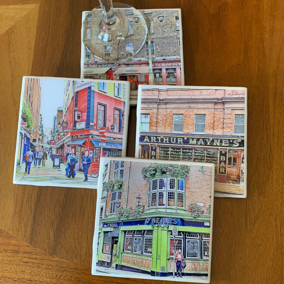 Pubs of Dublin, Ireland / Set of 4 Ceramic Tile Coasters - Etsy