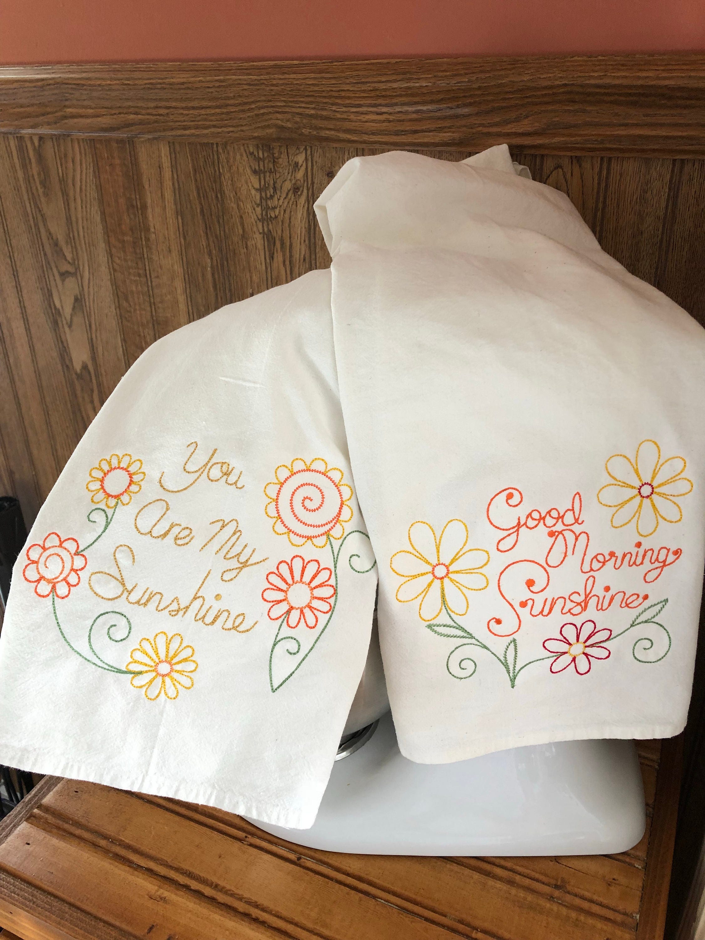Good Morning Sunshine Set of 2 Embroidered Flour Sack Towels - Etsy