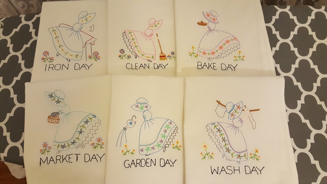 Traditional Vintage Inspired Sun Bonnet Sue Set of 6 Flour Sack Towel ...