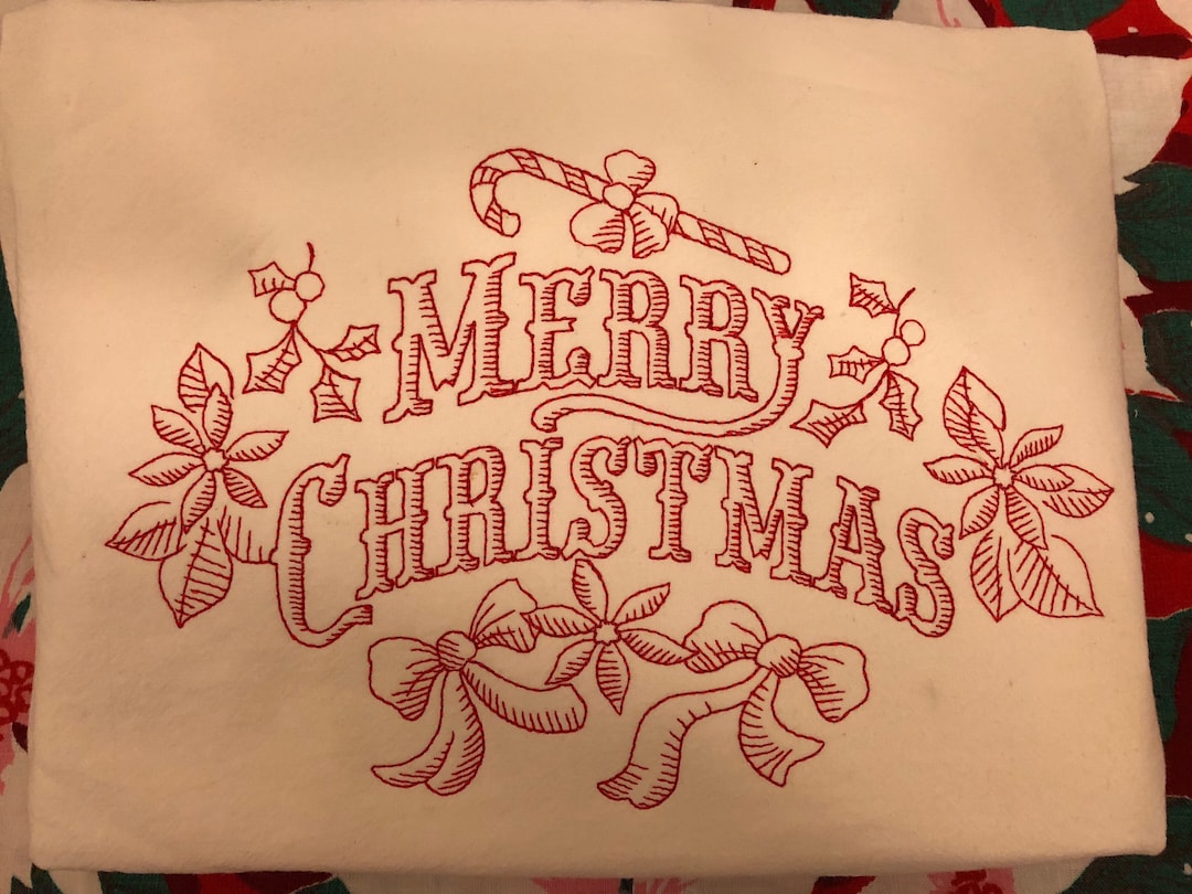 Victorian Redwork Merry Christmas Embroidered Flour Sack Towel - Etsy