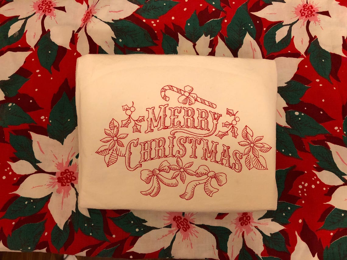 Victorian Redwork Merry Christmas Embroidered Flour Sack Towel - Etsy