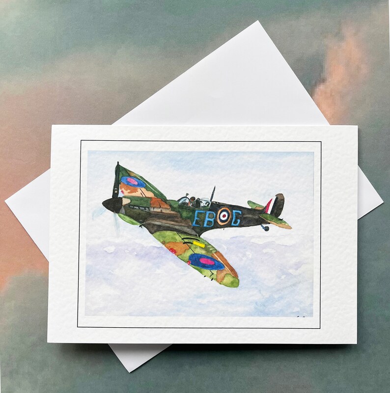 SPITFIRE Watercolour Print Greeting Cards, Personalised or Open, Any ...