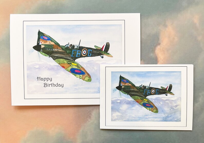 SPITFIRE Watercolour Print Greeting Cards, Personalised or Open, Any ...