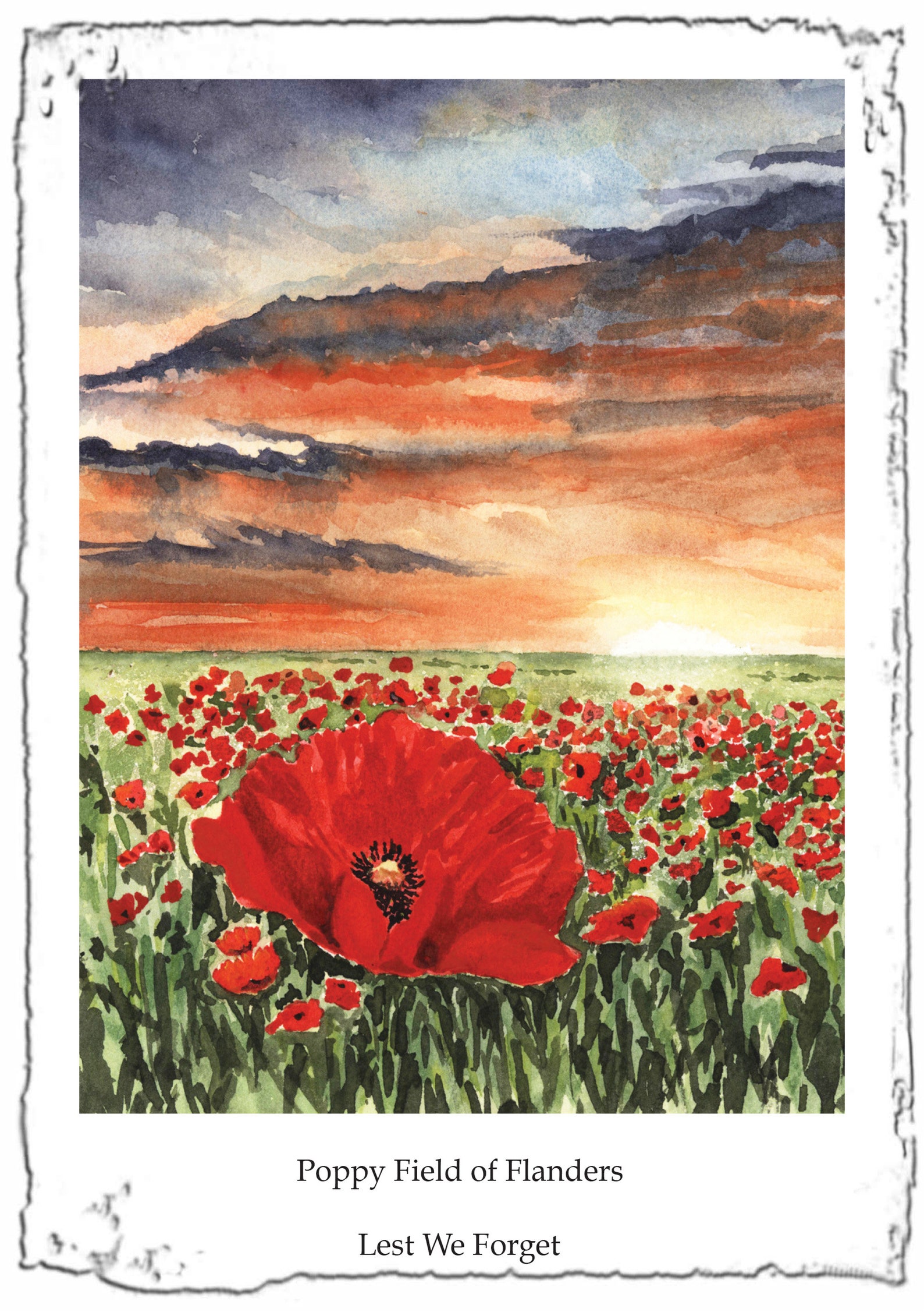 POPPY FIELD of Flanders, Watercolour Print Greetings Card, Personalised ...