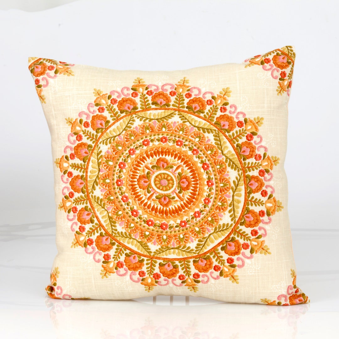 Geometric Mandala Pillow Cover, Richloom Fabric, Mandala Design in Gold ...