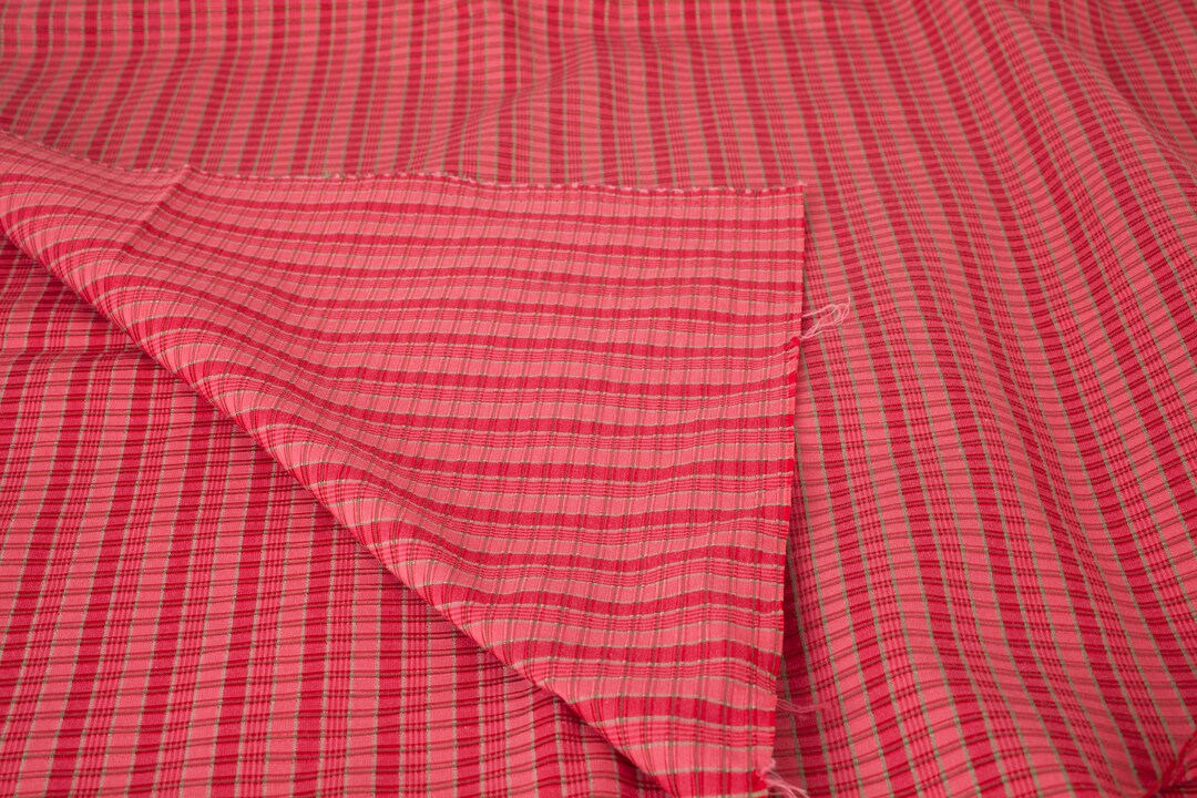 Vintage Red Check Fabric, Red and Green Fabric, Small Scale Traditional ...
