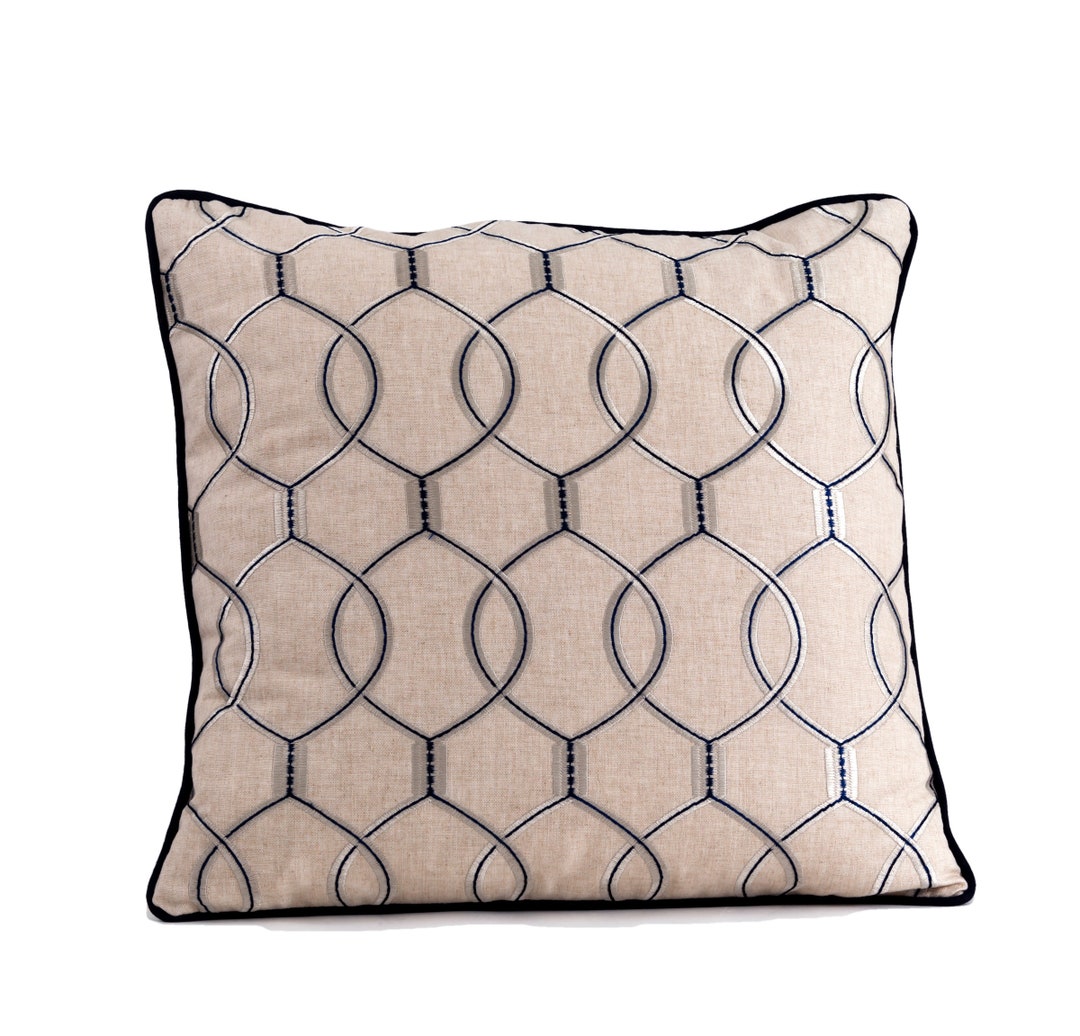 Embroidered Lattice Pillow Cover, Richloom Fabric, Designer Pillow ...