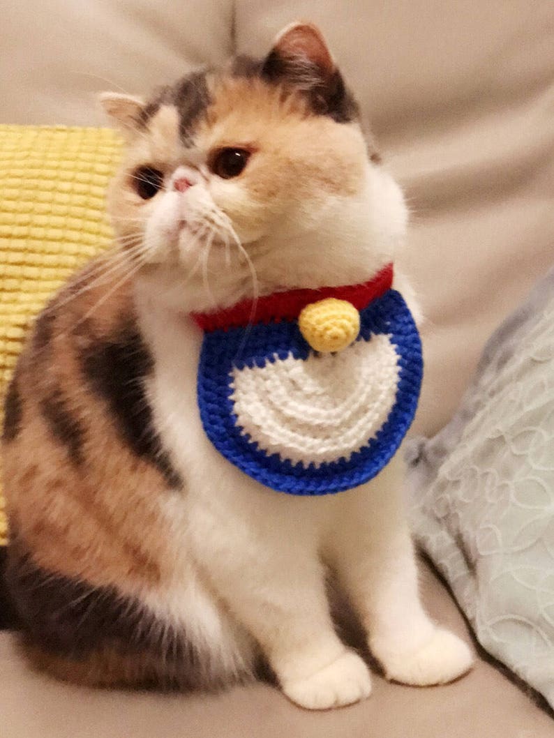 Handmade knitted doraemon bib for pet / for cats / small dogs | Etsy