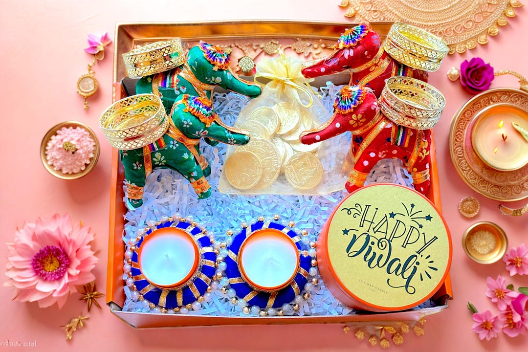 Decorative Diwali Gift, Diwali Gift Box, Elephant Tea Light Holders Set ...