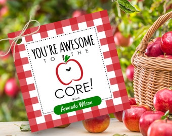 Printable Thank You Teacher Apple Blue Gift Tag Favor Instant - Etsy