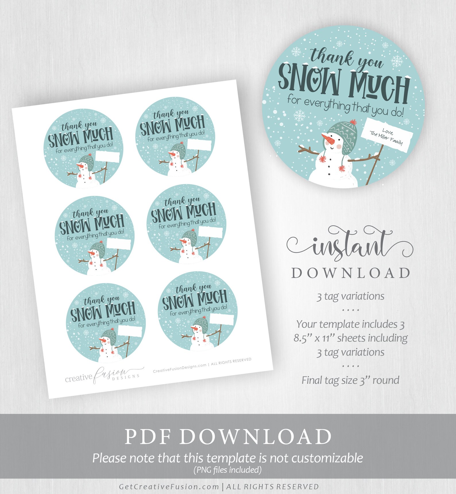 Snowman Thank You Tag Winter Thank You Printable Christmas - Etsy