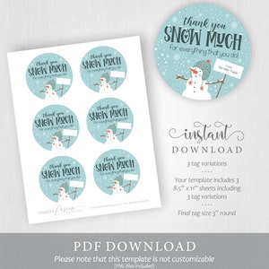 Snowman Thank You Tag, Winter Thank You, Printable Christmas Gift Tag ...