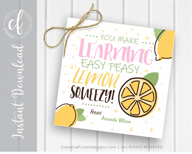Lemon Gift Tag lemon Squeezy Editable Gift - Etsy