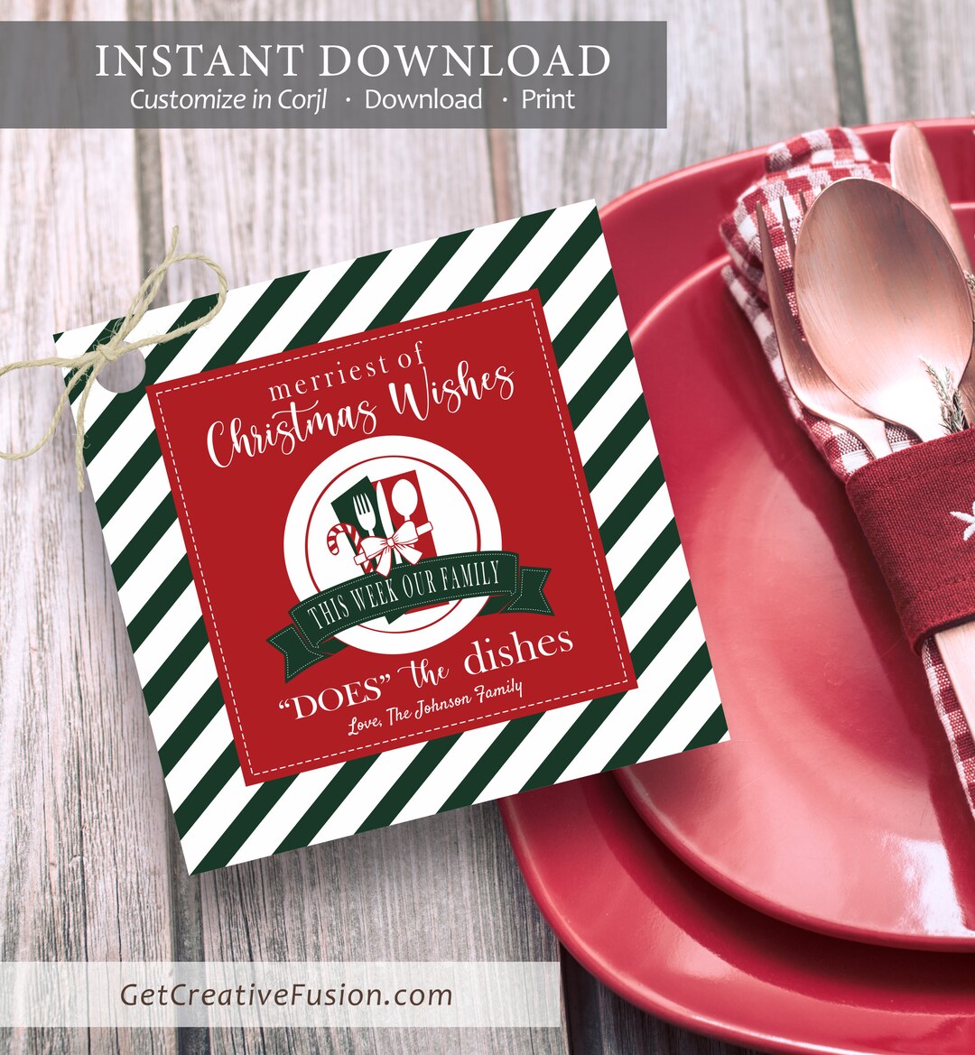 Printable Gift Tag for Paper Products - Christmas Gift Tag for Dishes ...