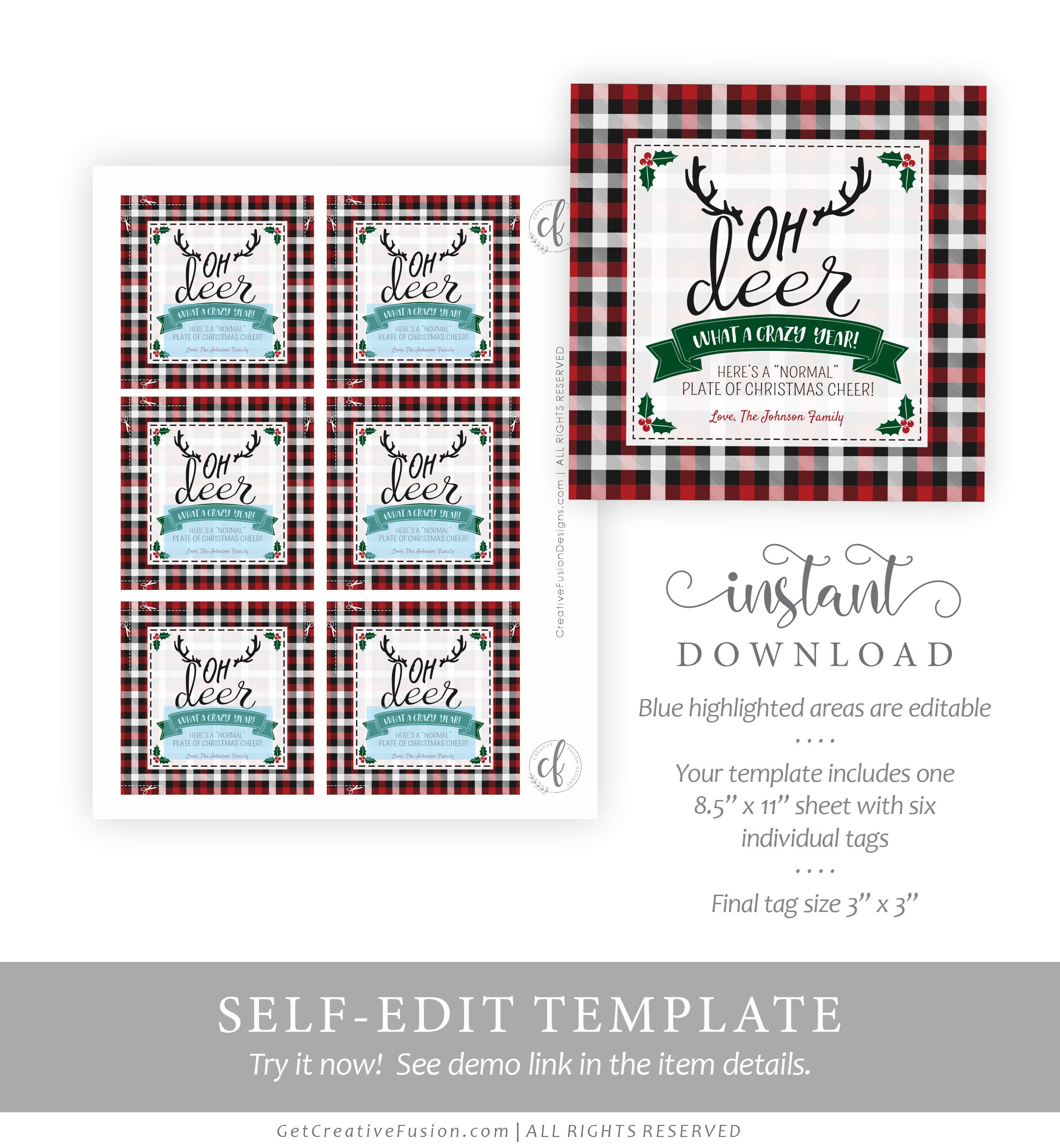 Oh Deer Christmas Gift Tags, Printable Holiday Tags (digital Download ...