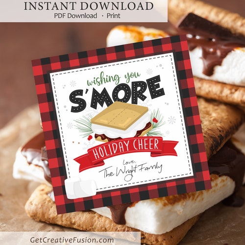 S'mores Christmas Gift Tag Template Printable Holiday - Etsy