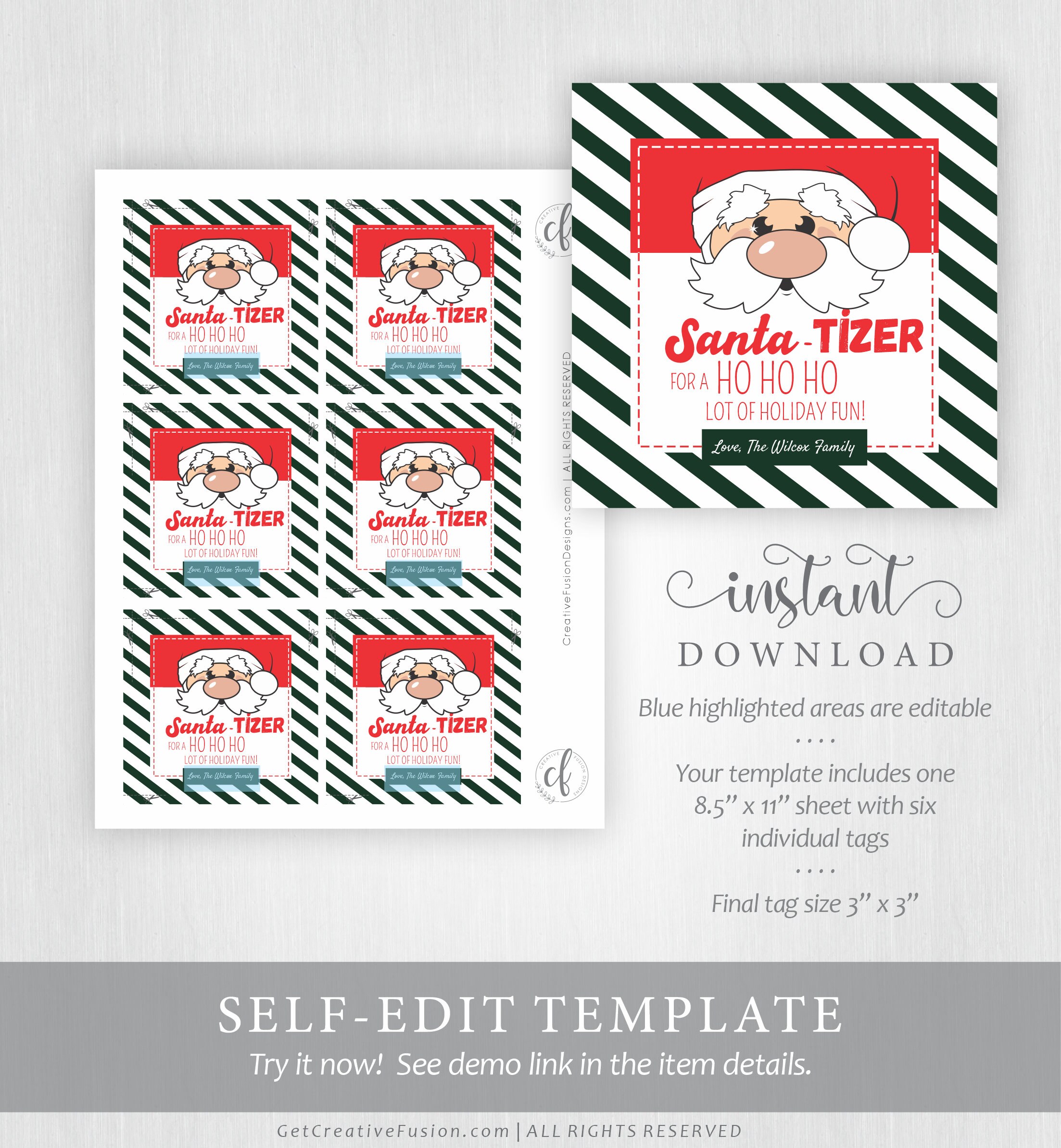 Santa-tizer Gift Tag – Printable Neighbor/teacher Christmas Gift ...