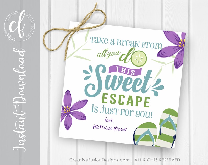 Teacher Appreciation Gift, Spa Teacher Gift Tag, Sweet Escape Spa ...