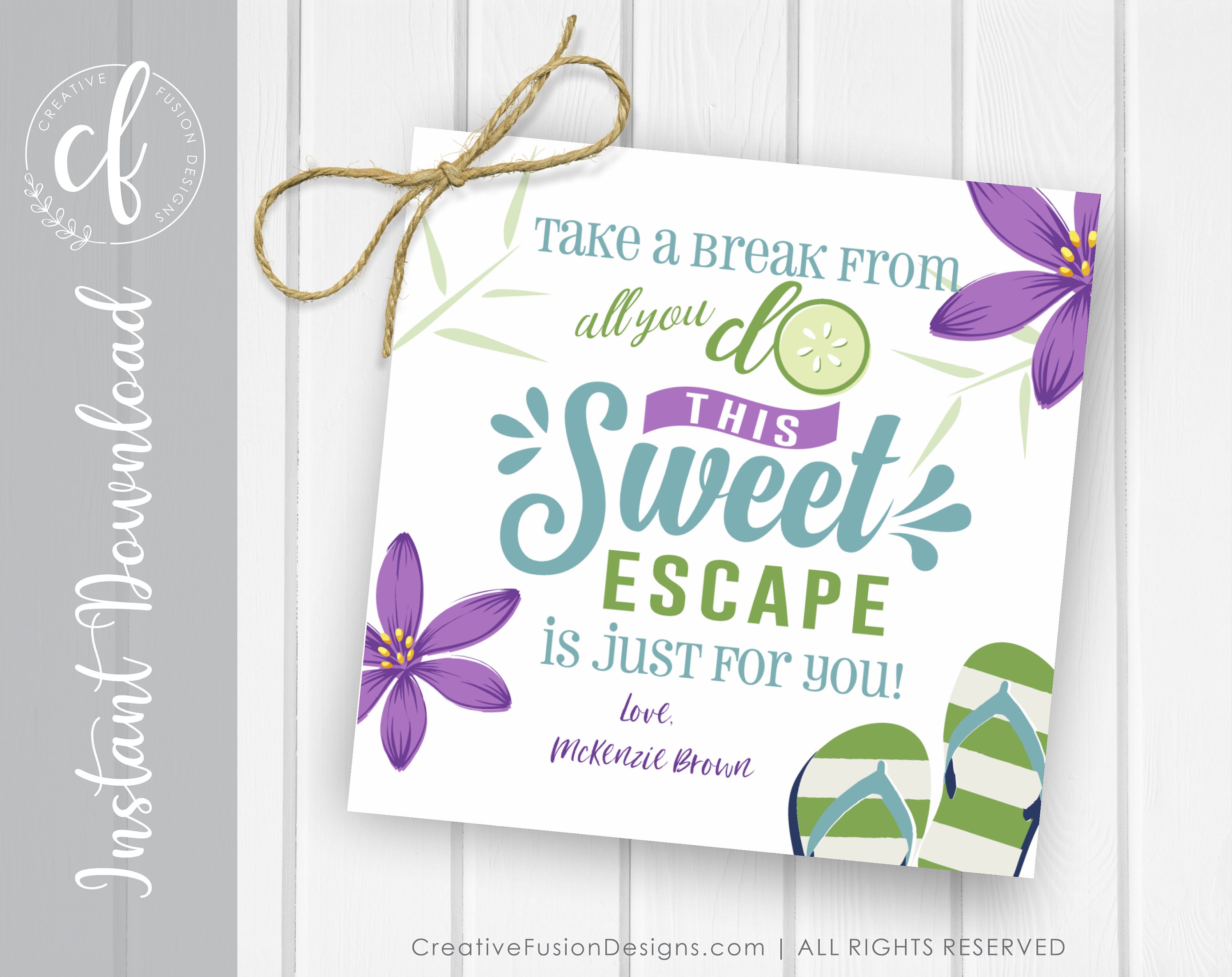 Teacher Appreciation Gift, Spa Teacher Gift Tag, Sweet Escape Spa ...