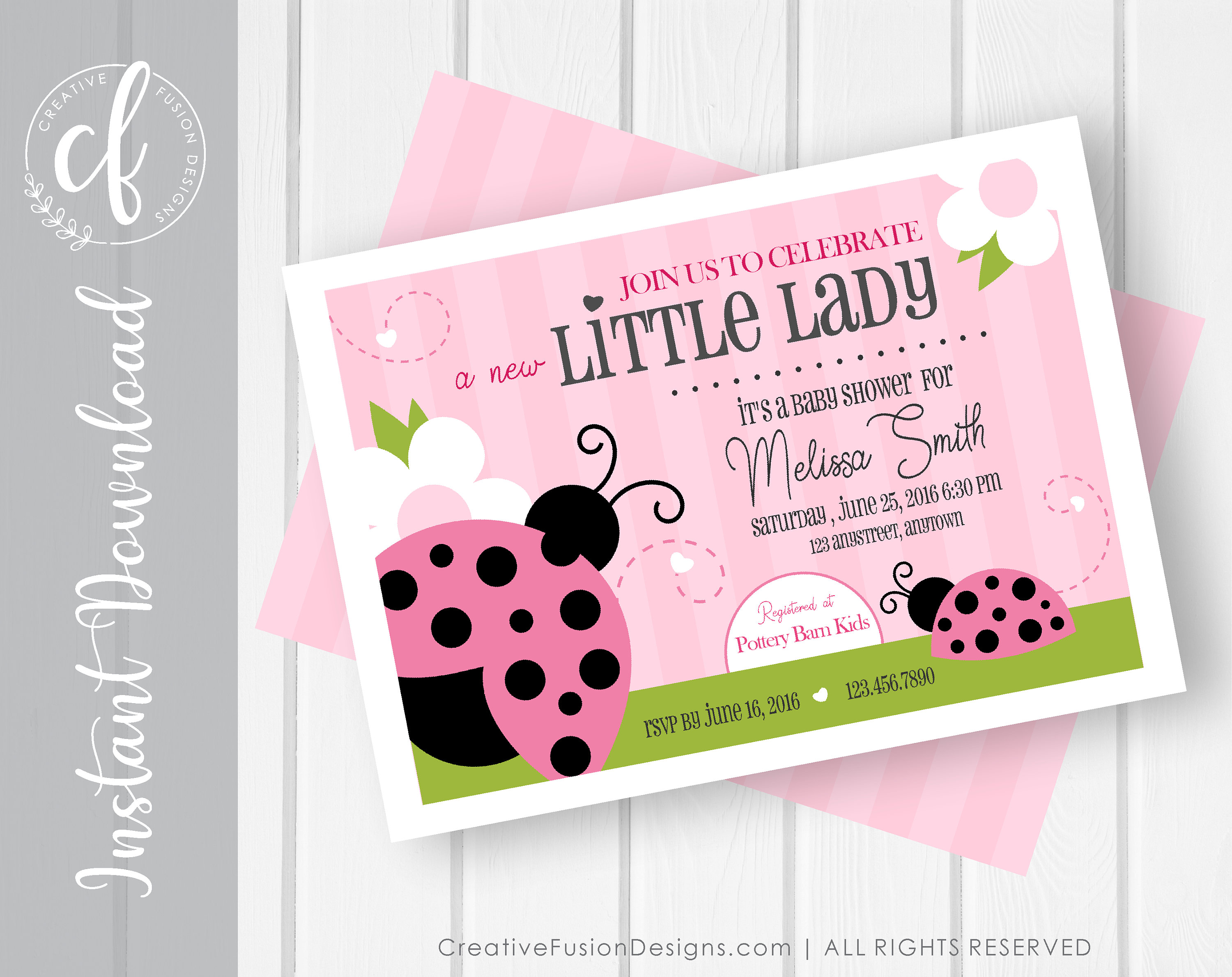 Pink Lady Bug Invitations