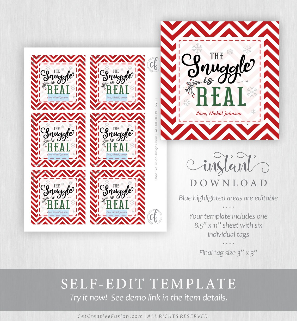 Snuggle is Real Christmas Gift Tags, Printable Holiday Tags (digital ...